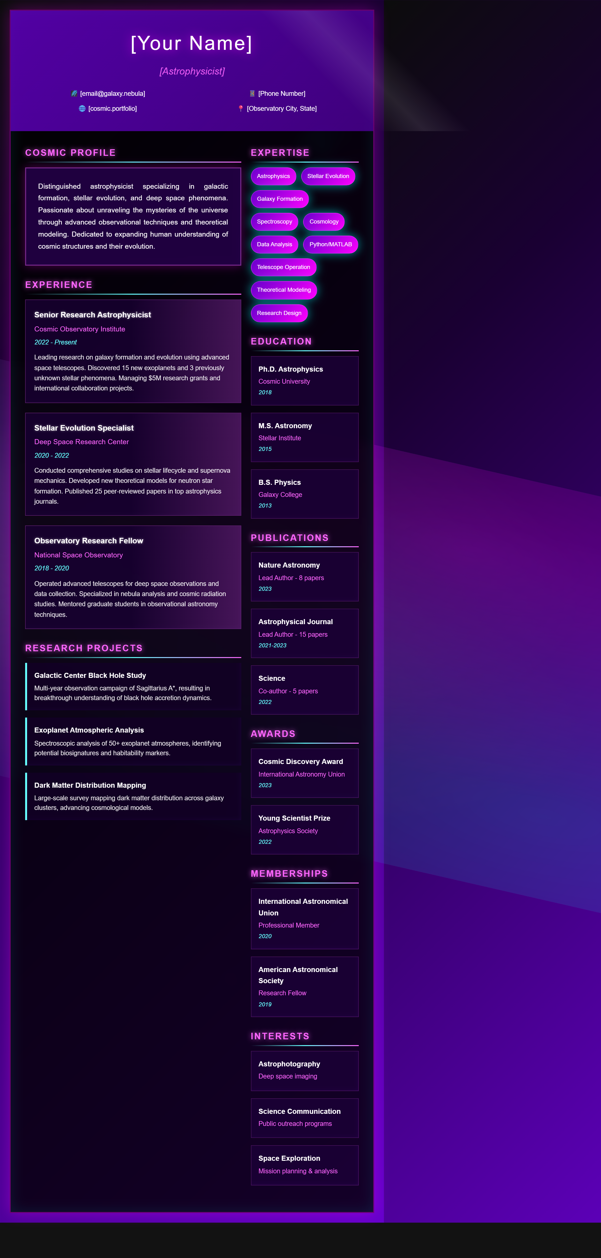 Galaxy Nebula Resume - WYSIWYG Resume Template | Resume Editor